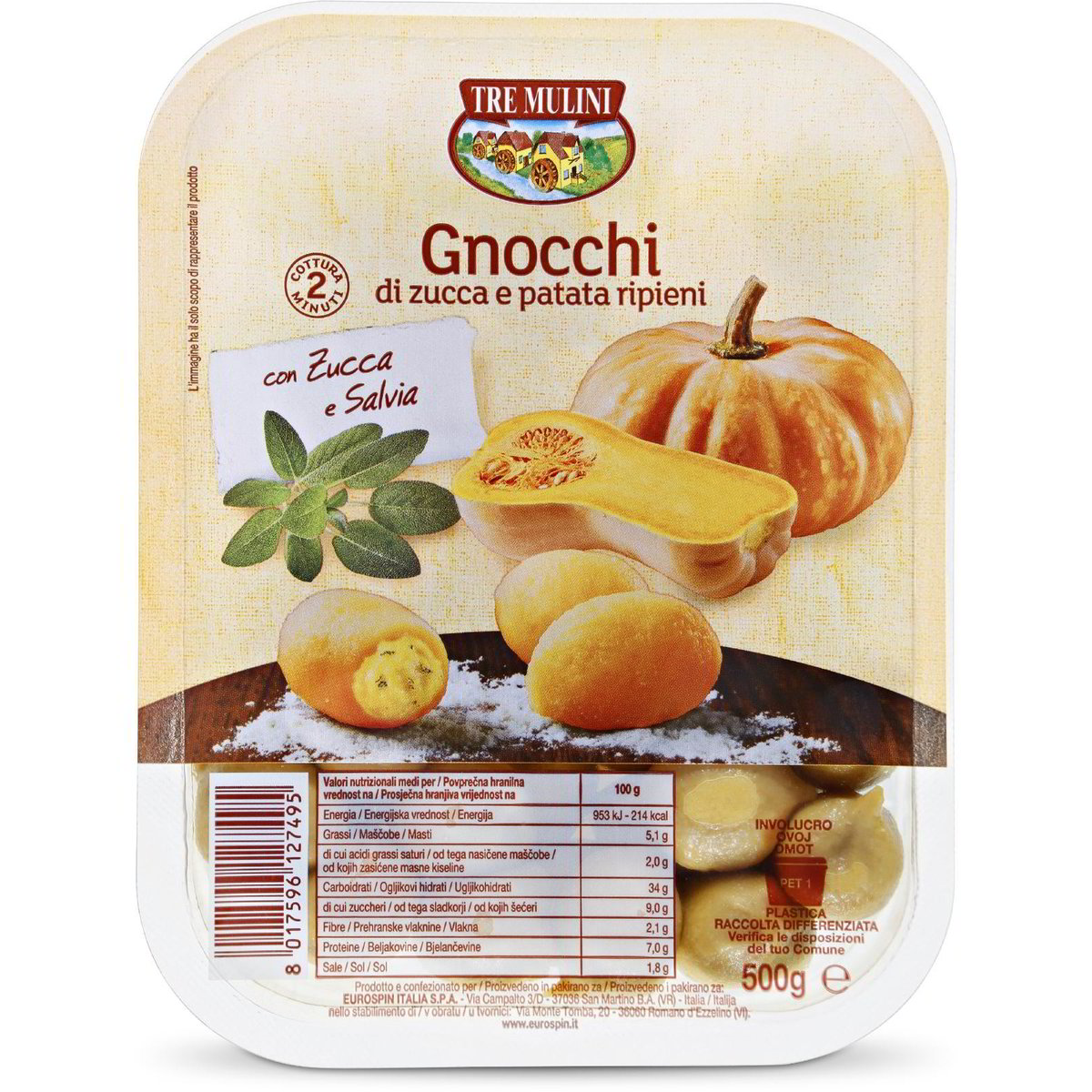.GNOCCHI RIPIENI ZUCCA SALVIA 500g tre mulini